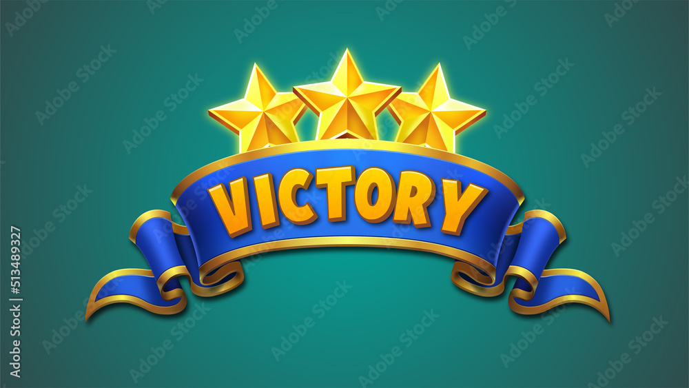 Victory screen with golden stars vector. cartoon achievement game ...