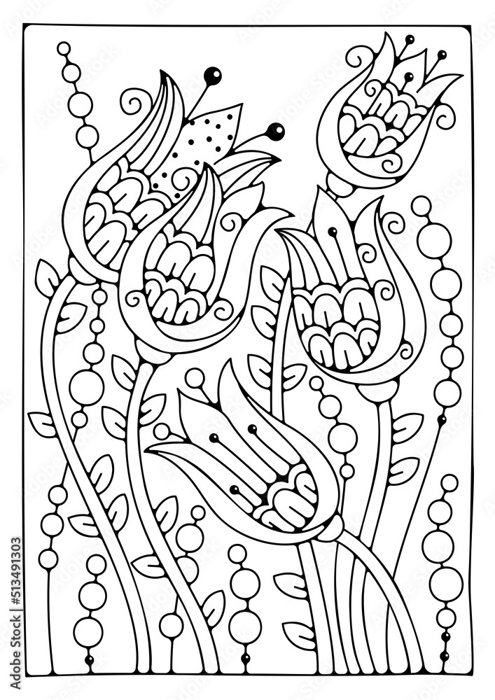 Floral background for coloring, coloring page for children and adults ...