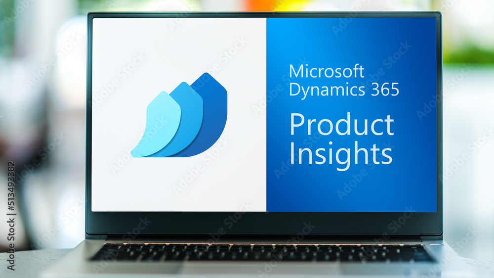 Computer with logo of Microsoft Dynamics 365 Product Insights Stock ...