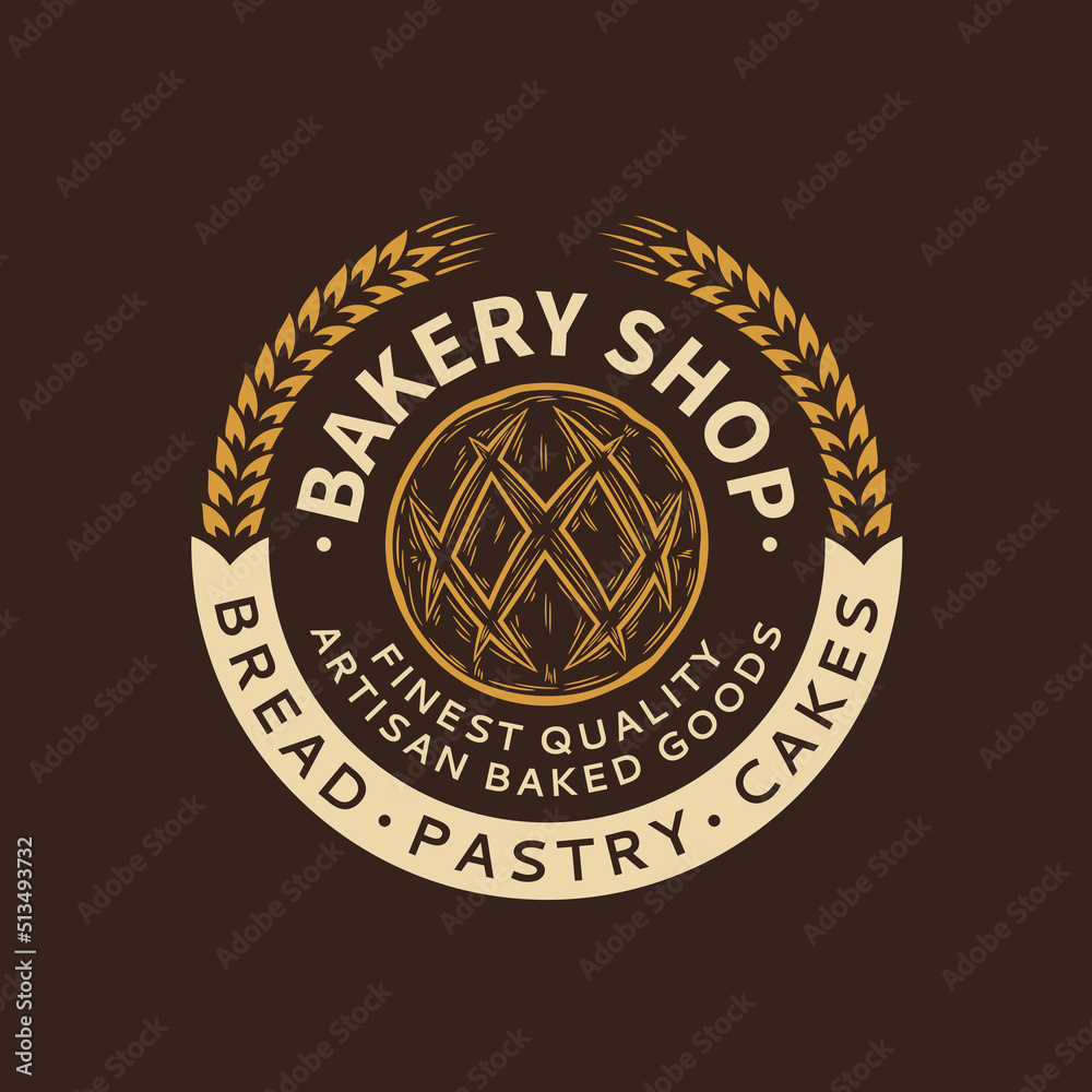 Vector bakery or bread logo on a dark background. Bakery design ...