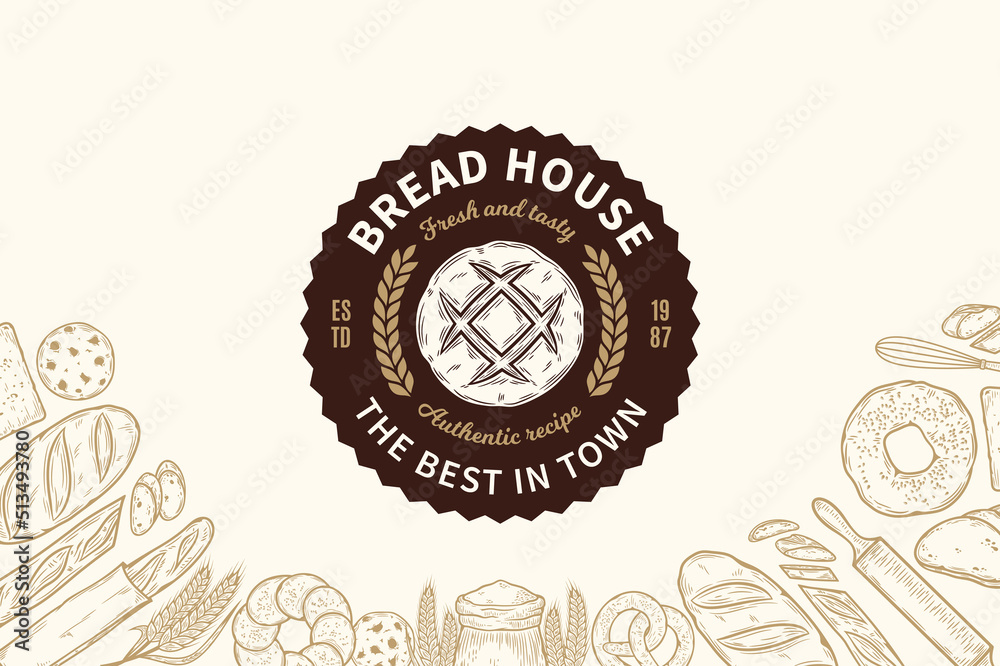 Vector bakery or bread logo. Bakery design template for baked products ...