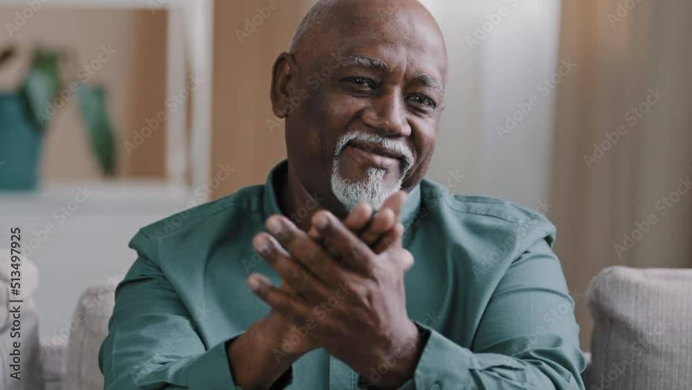 Male portrait indoors elderly African American bald man with gray beard ...