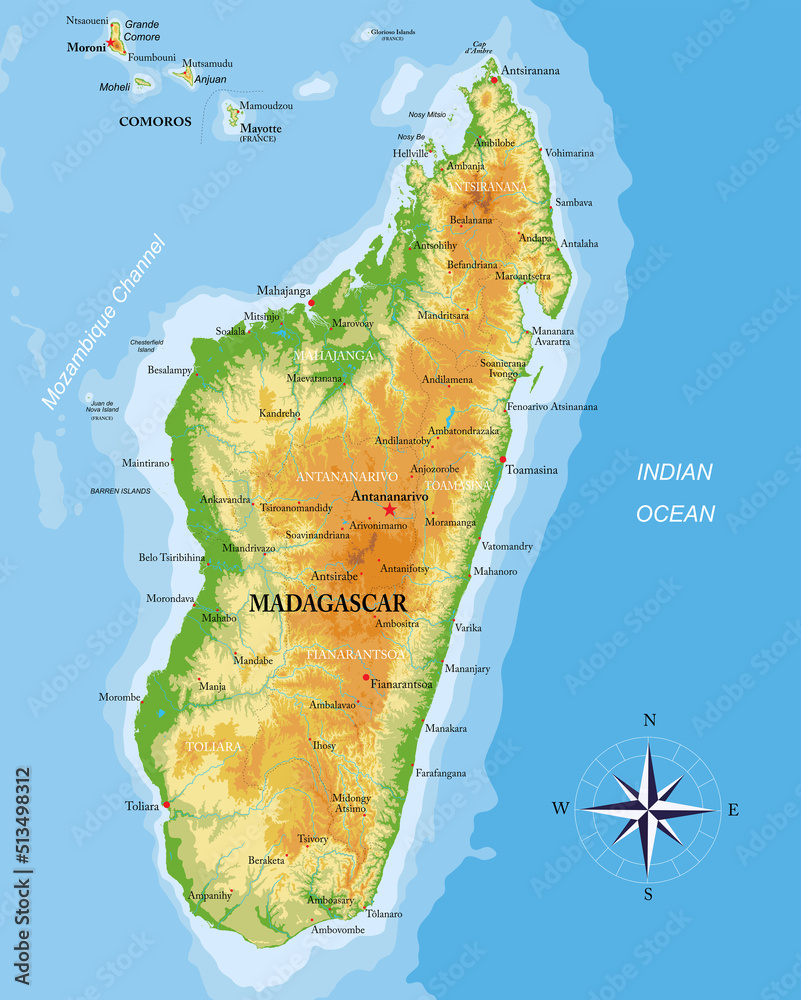 Madagascar highly detailed physical map Stock Vector | Adobe Stock