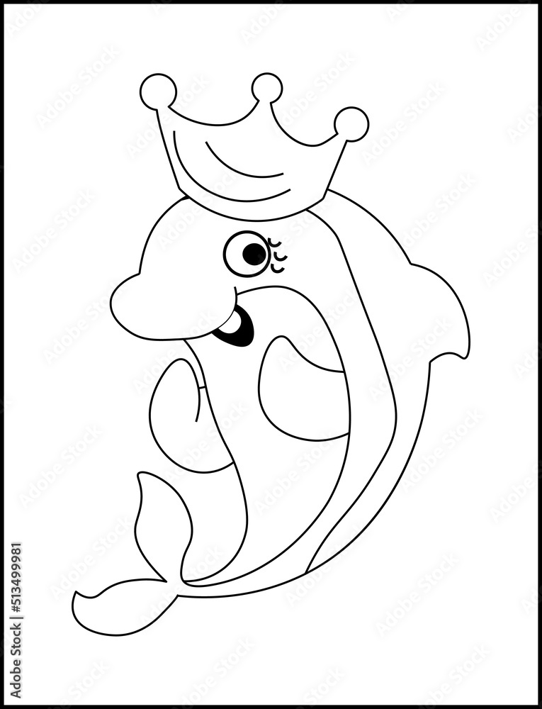 dolphin coloring page, easy dolphin coloring page for kids Stock Vector ...