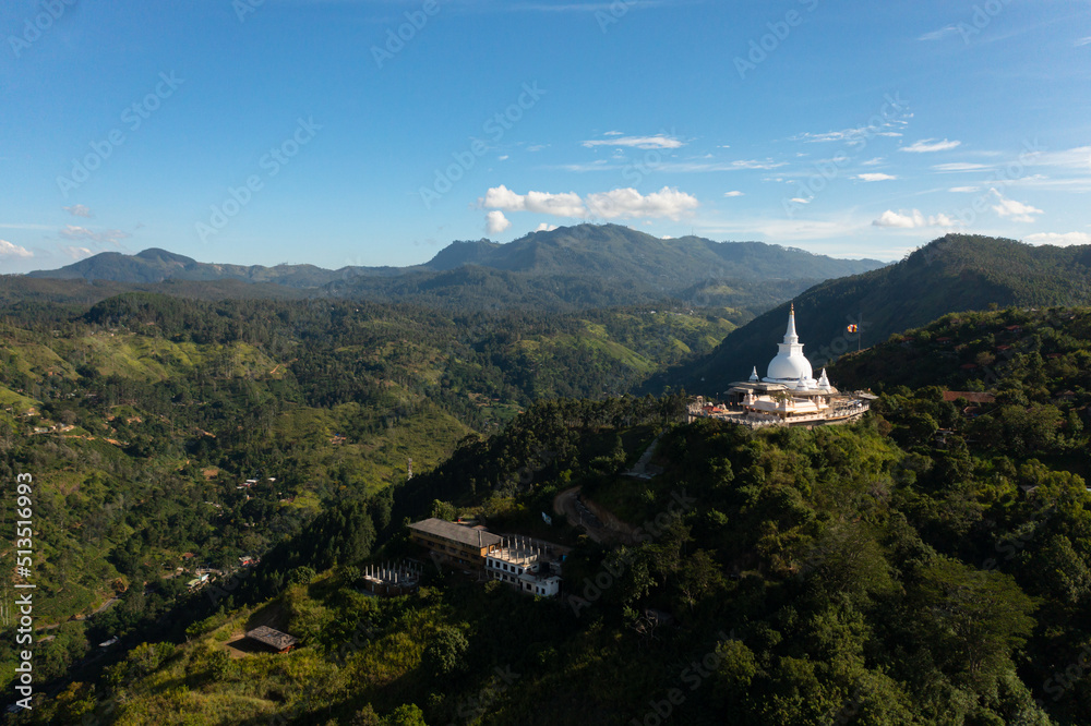 Mahamevnawa Buddhist Monastery among mountains and hills. Temple in the ...