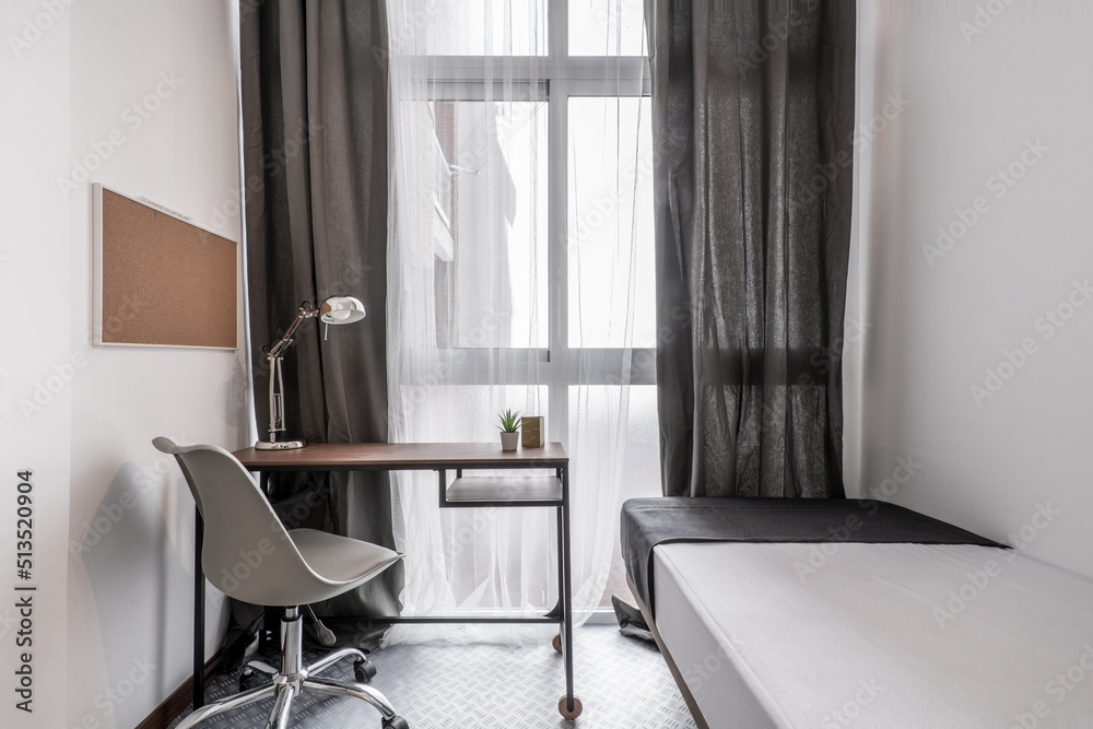 Industrial style study table with resin and chromed metal swivel chair ...