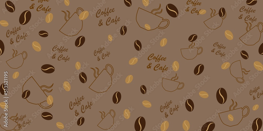Coffee and Cafe concept simple background. Coffee beans , cup and text ...