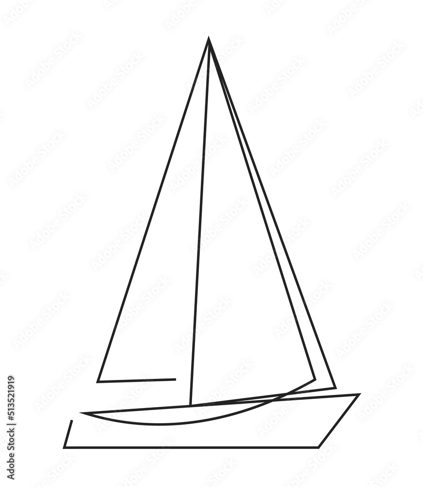 Sailboat drawing with continuous line art. Outline drawing. One line ...