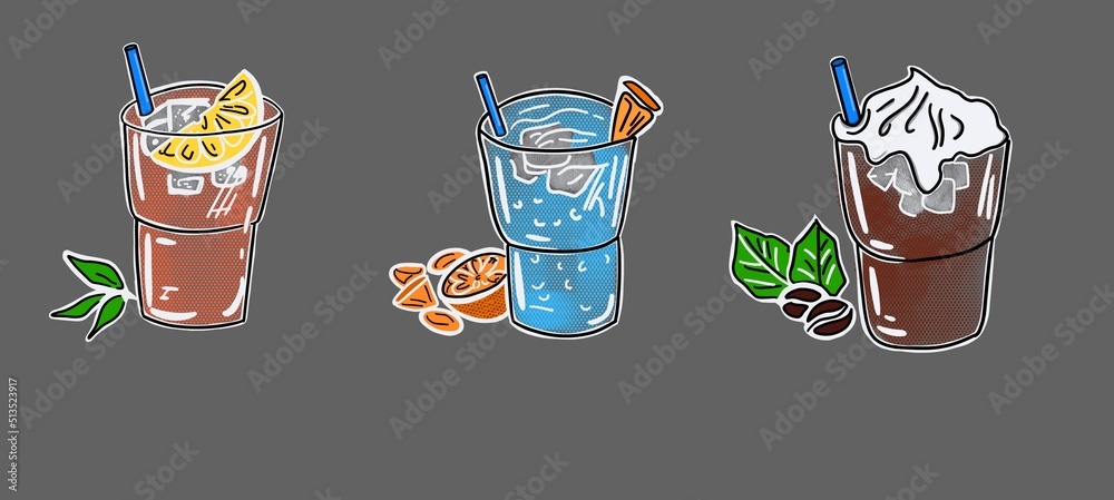 Drawings of drinks for the summer menu in a cafe or restaurant. Stock ...