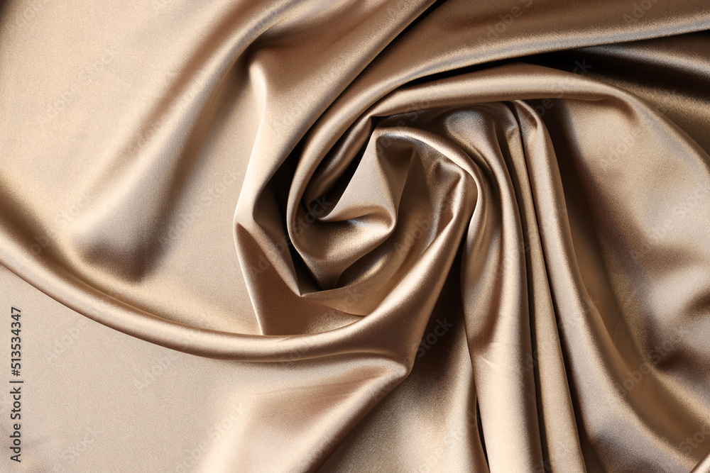 Beige satin fabric background. Texture of viscose is brown background ...