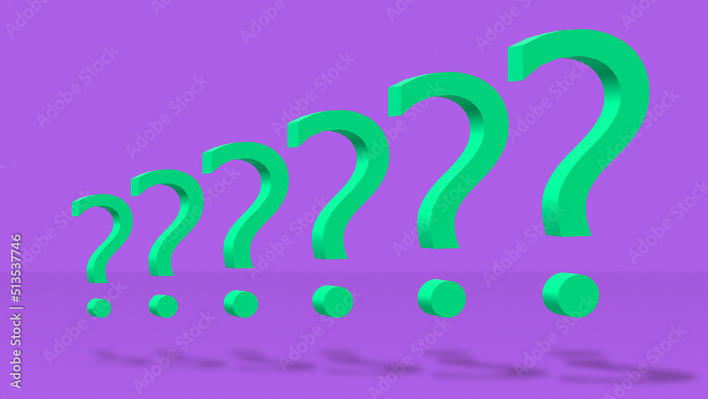 Green question marks on a lilac background. 3d illustration of a ...