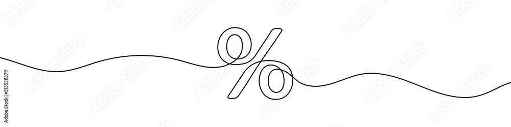 Linear background of percent sign. One continuous line drawing of a ...