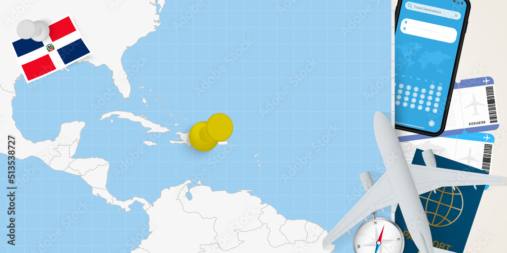 Travel to Dominican Republic concept, map with pin on map of Dominican ...