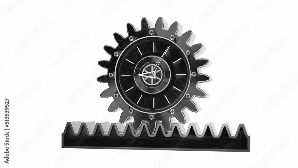 Table clock in the form of rack and pinion gear. isolated. 3D Rendering ...