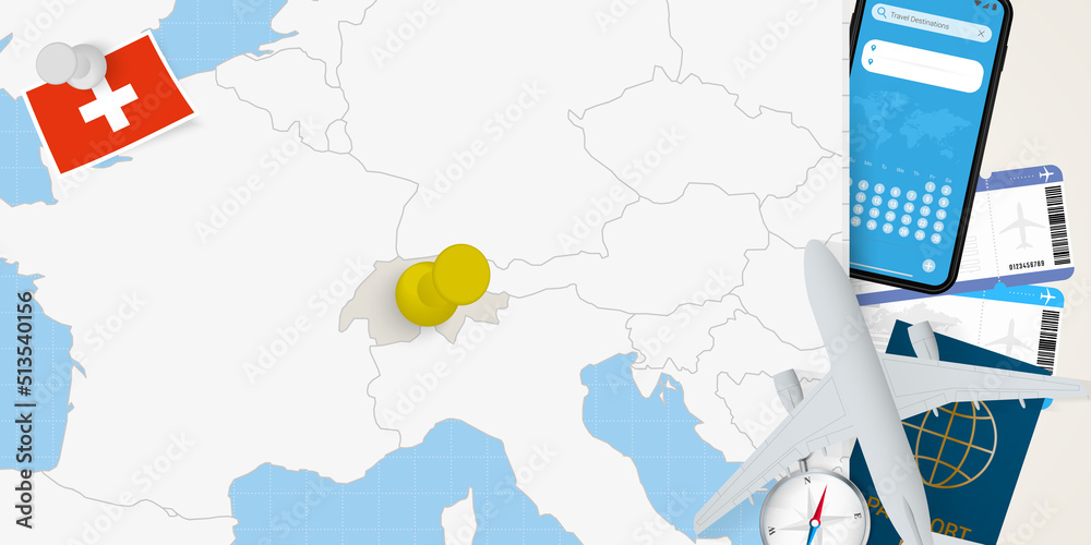 Travel to Switzerland concept, map with pin on map of Switzerland ...