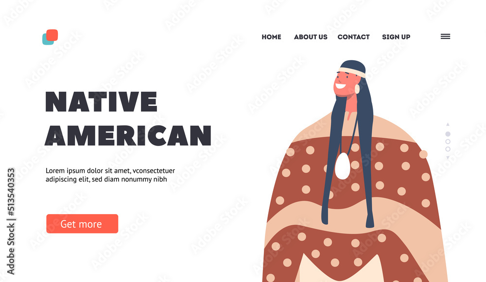 Native American Landing Page Template. Indigenous Indian Female ...