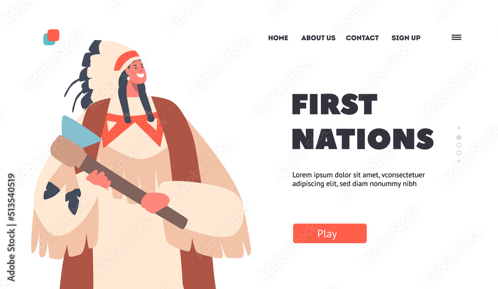 First Nations Landing Page Template. Warlike Indian American Male ...