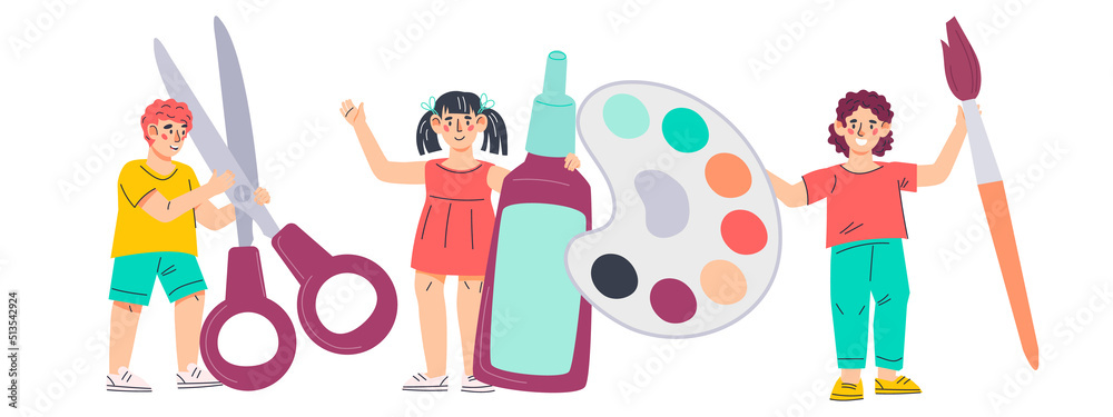 Children's arts and crafts creative education, art lessons concept ...