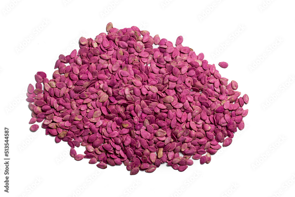 Sementes coloridas sobre fundo branco de diversas variedades, formatos ...