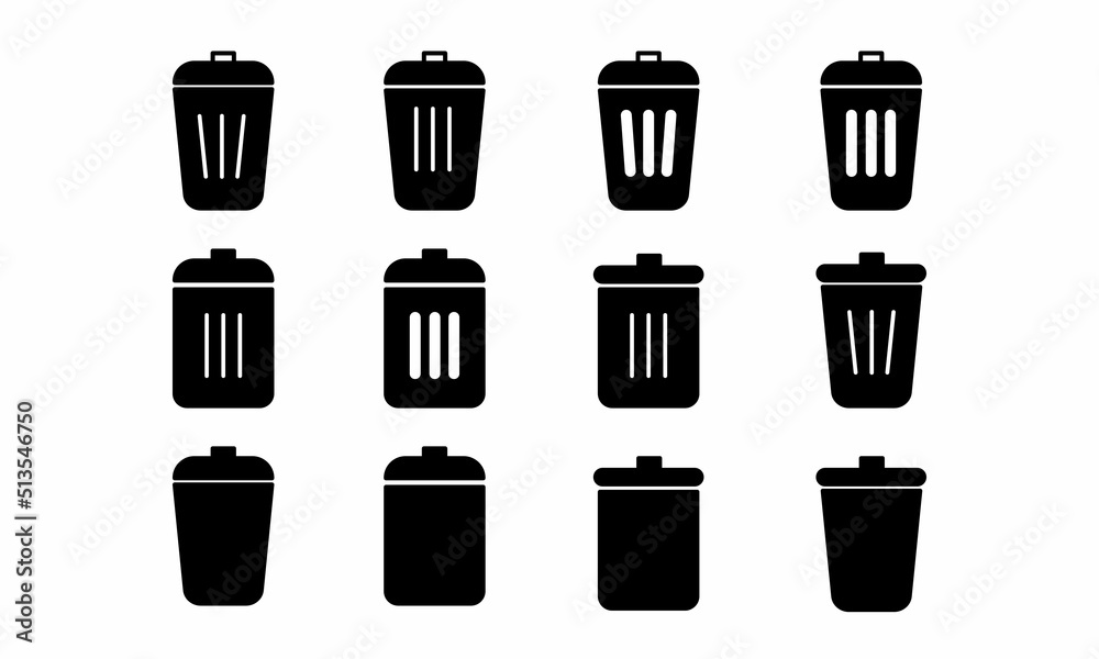trash can icon set. black trash. flat style - stock vector. Stock ...