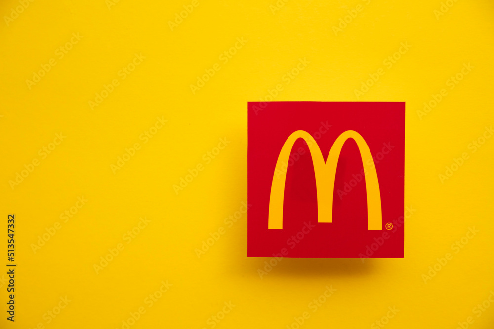 LONDON, UK - June 2022: McDonalds iconic logo against a yellow ...