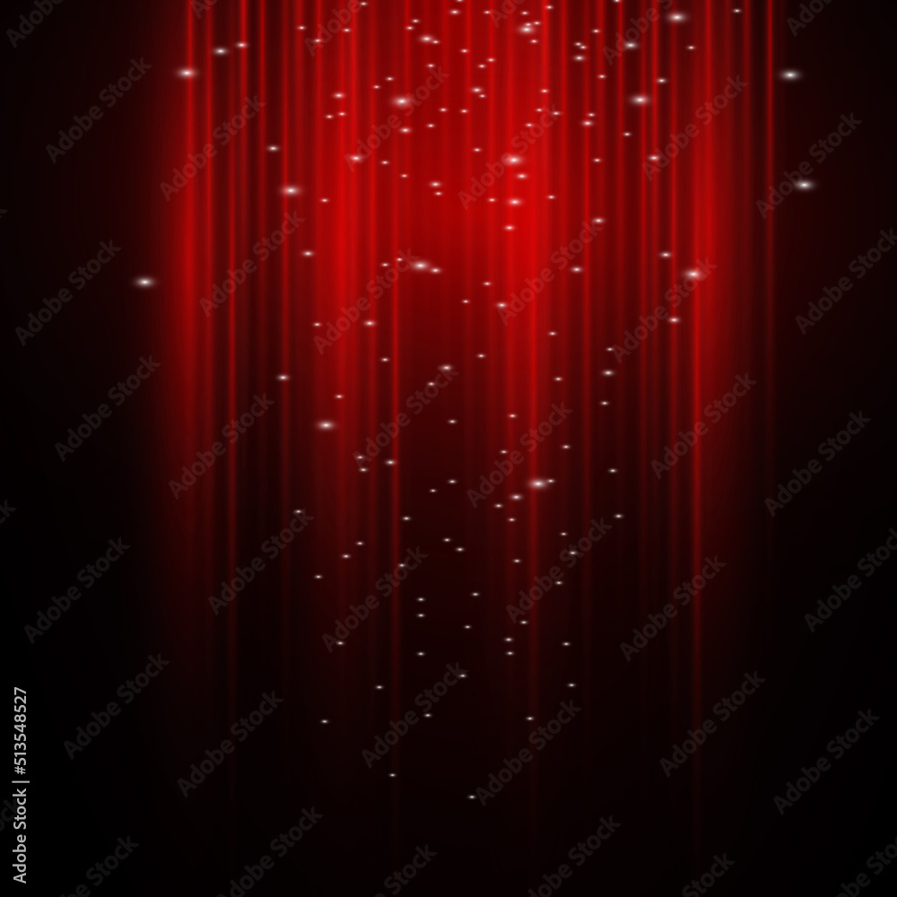 Red neon flash, explosion of light with glitter and dust on a ...