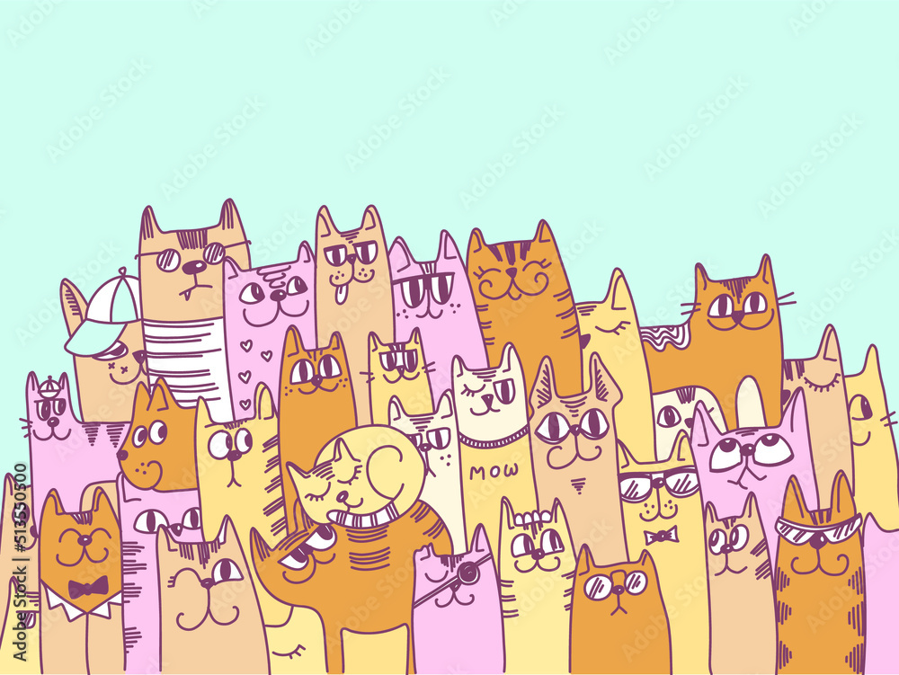 Cats background vector colors illustration. Cute cartoon cats vector ...