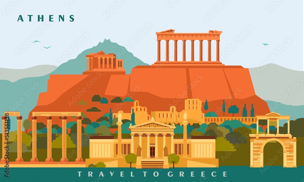 Athens city landmarks vector banner illustration. Stock Vector | Adobe ...