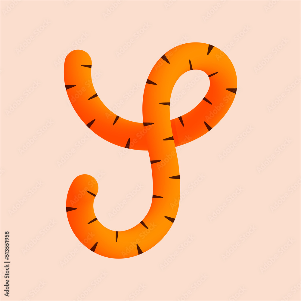 Y letter tiger tail design. Vector animal, wildlife isolated font for ...