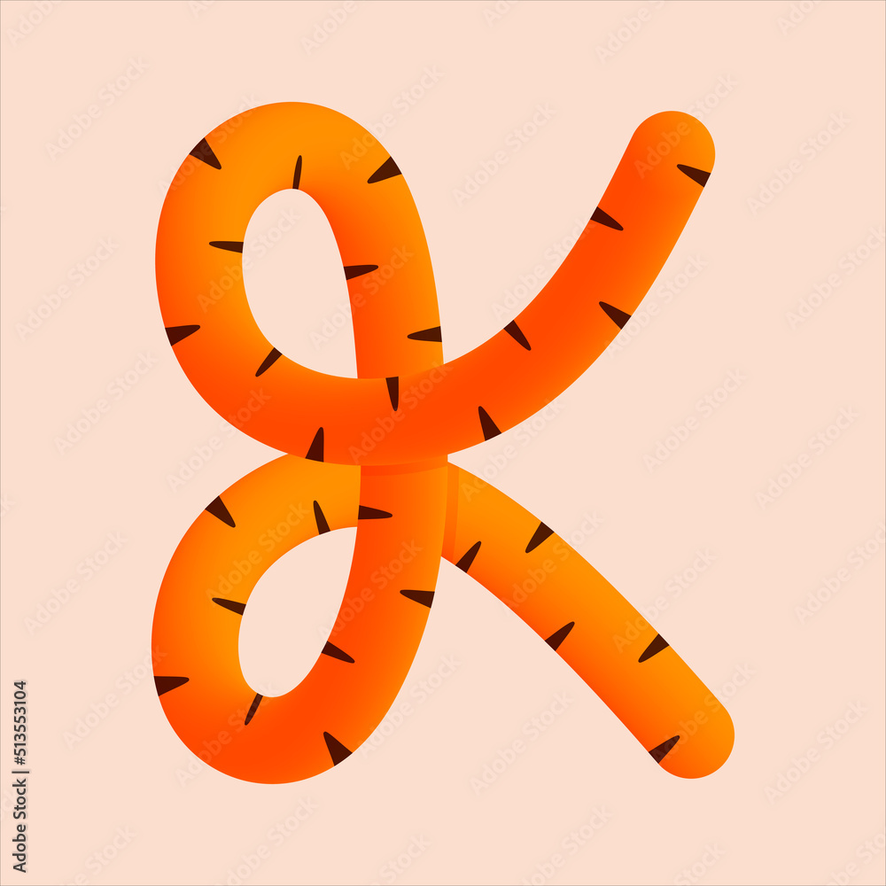 K letter tiger tail design. Vector animal, wildlife isolated font for ...