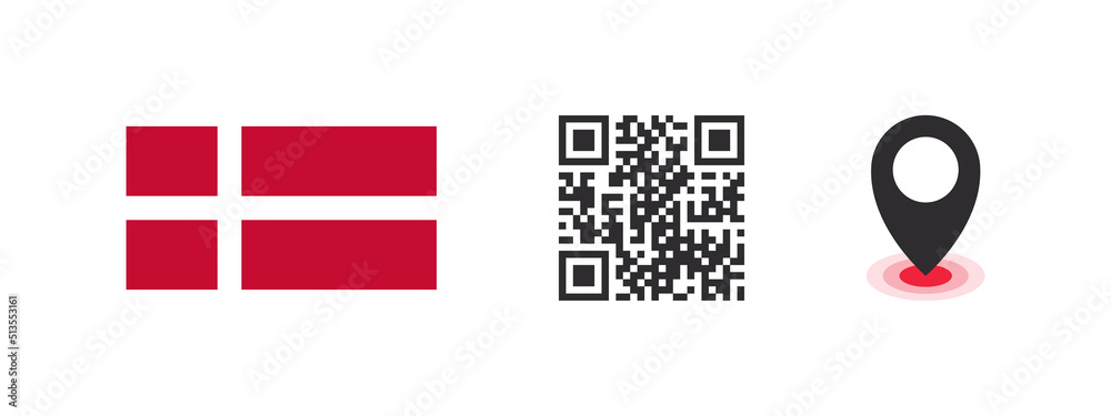Flag of Denmark. Flag of the country, QR code with location pointer ...