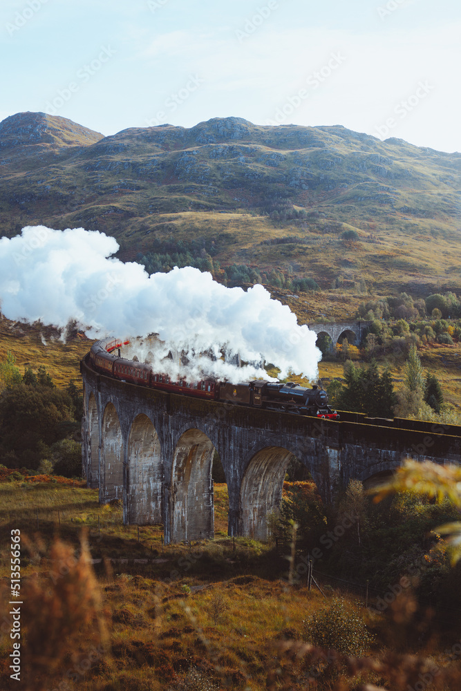 Harry Potter steam train on viaduct Stock Photo | Adobe Stock