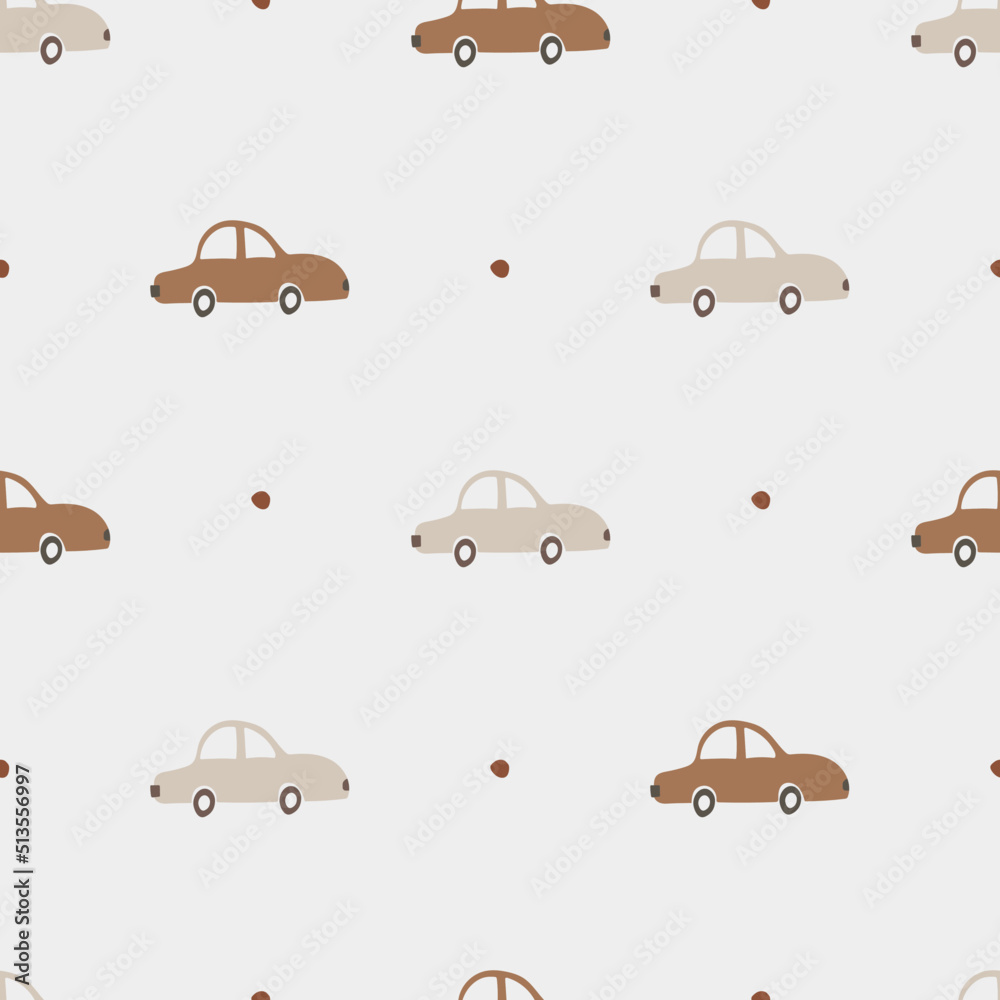 Cartoon cars bohemian style. Seamless pattern with transport. Simple ...