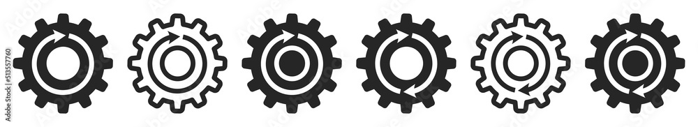 Set of gear wheels icons with arrows. Gear rotation signs. Update icon ...