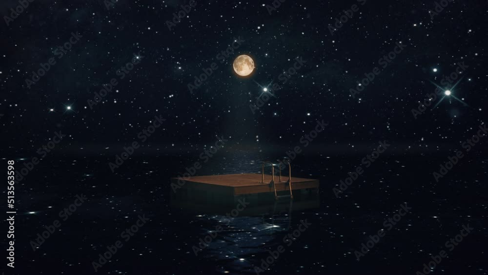 Space Floating Dock Ocean Stars Moonlight Motion Background. Animation ...