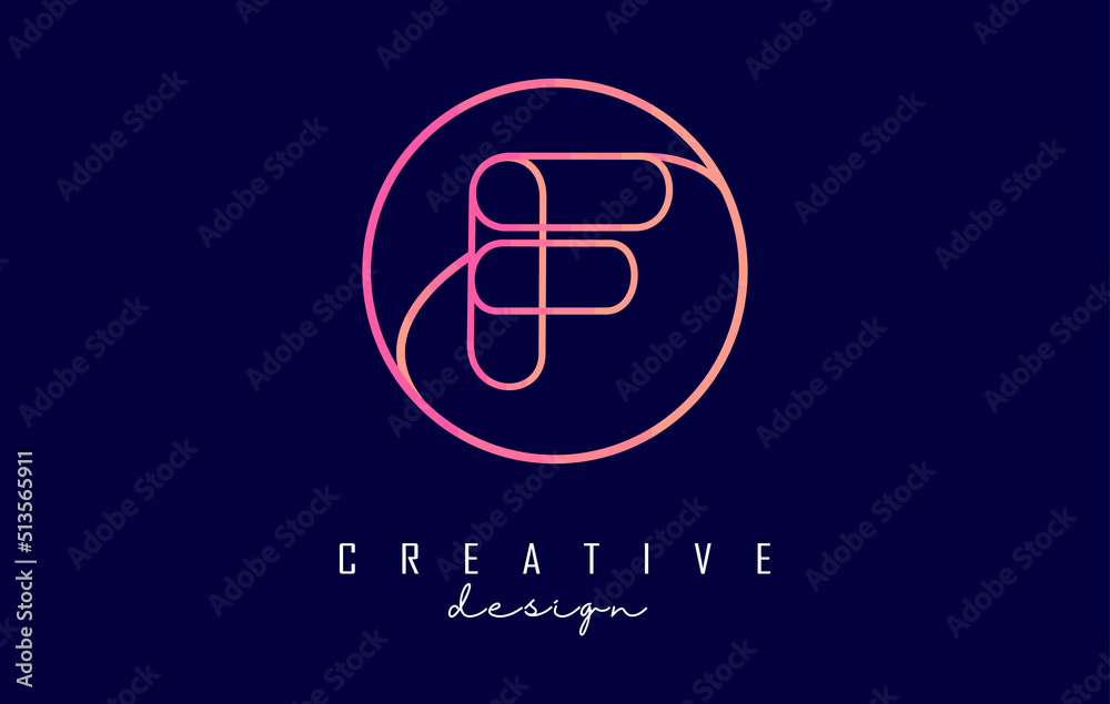 Gradient outline letter F logo with circle frame and monogram design ...