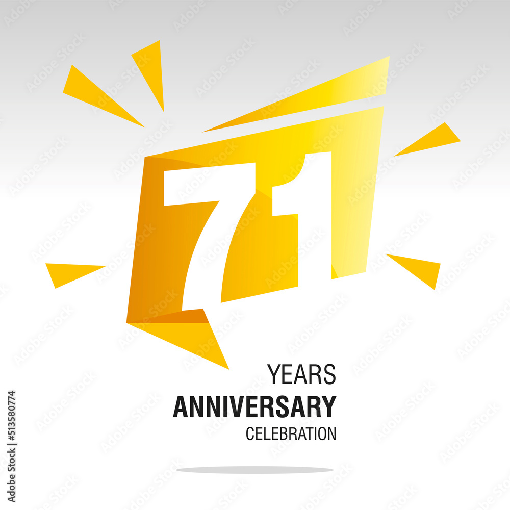 71 Years Anniversary celebration modern origami speech logo icon yellow ...