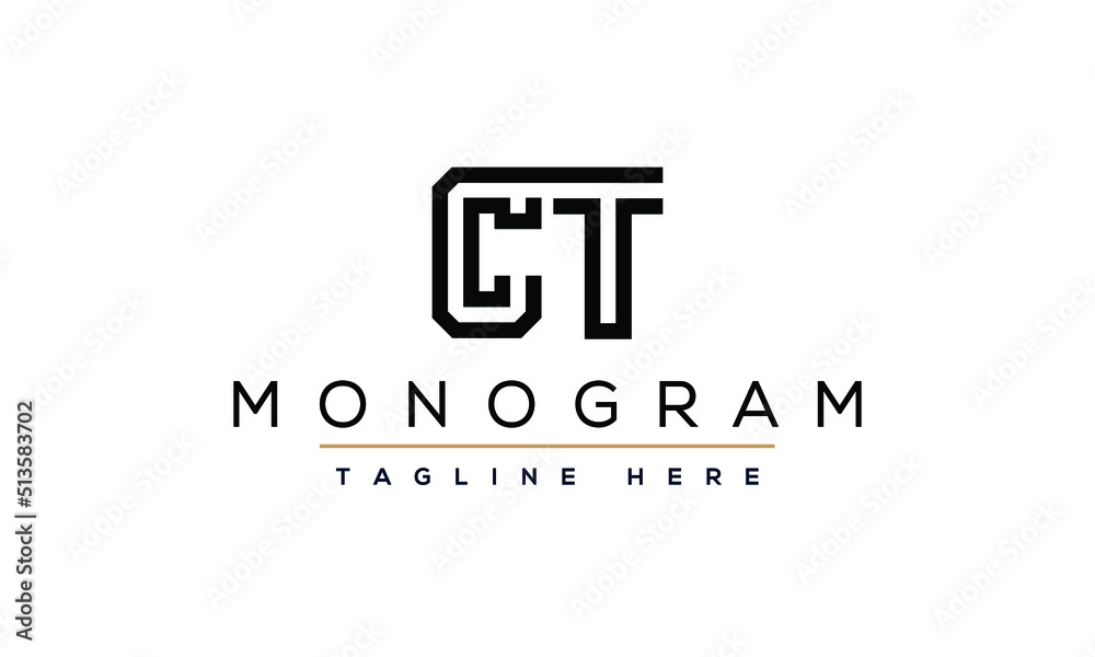 Letter CT monogram logo, mockup black and white thin line emblem, line ...