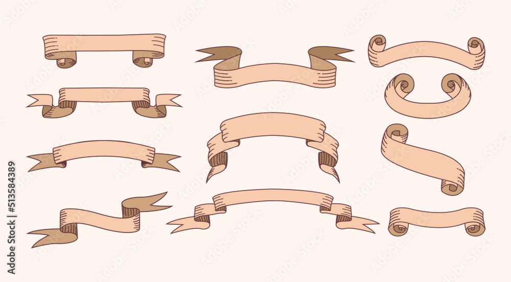 Vintage hand drawing ribbon. Retro swirl label design. Ornament text ...