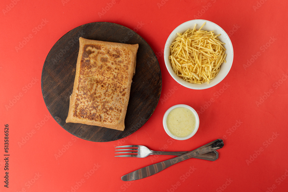 Swiss Crepe with Straw Potatoes and Béchamel Sauce Stock Photo | Adobe ...