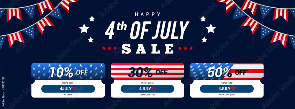 Happy 4th of July sale coupon template banner vector illustration ...