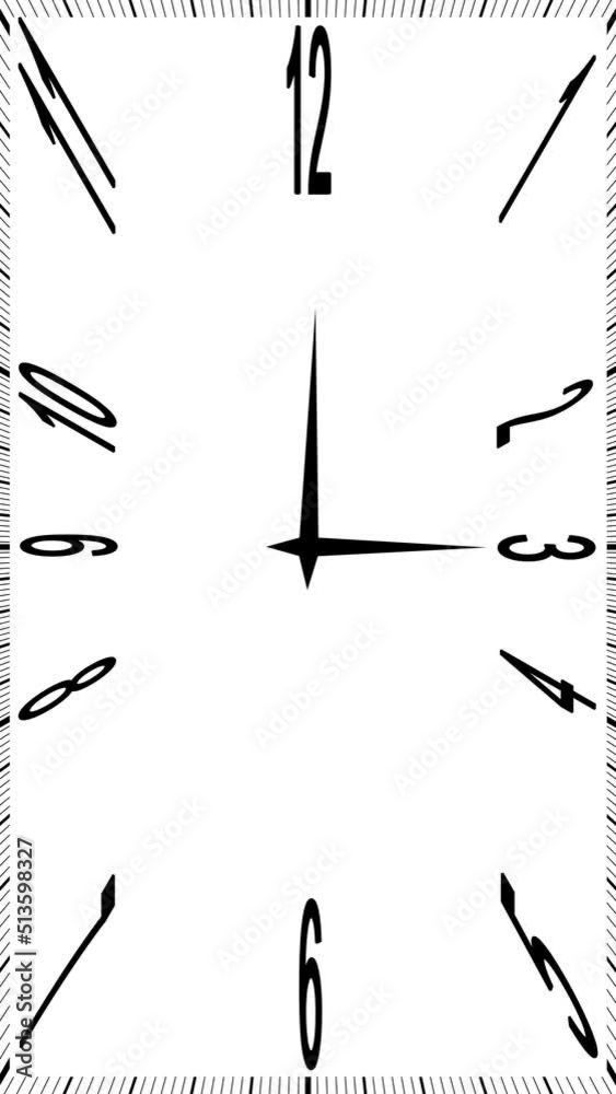 Classic black and white rectangle analog clock with numbers 12h time ...