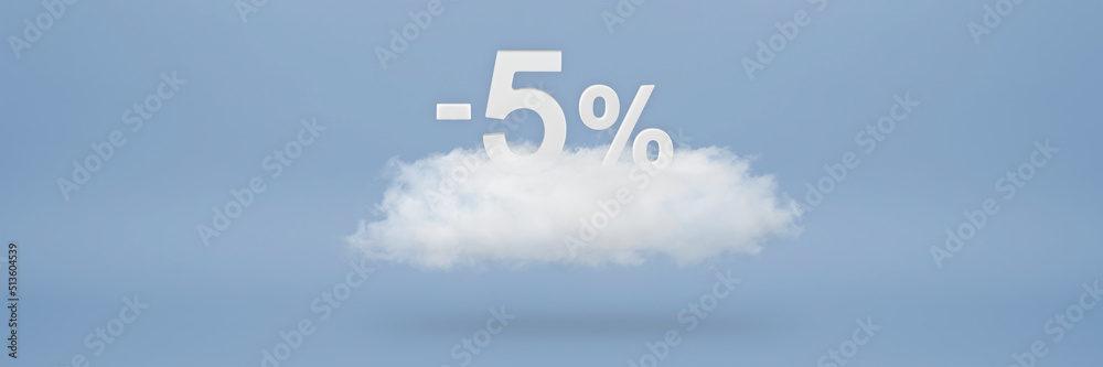 Discount 5 percent. Big discounts, sale up to five percent. 3D numbers ...