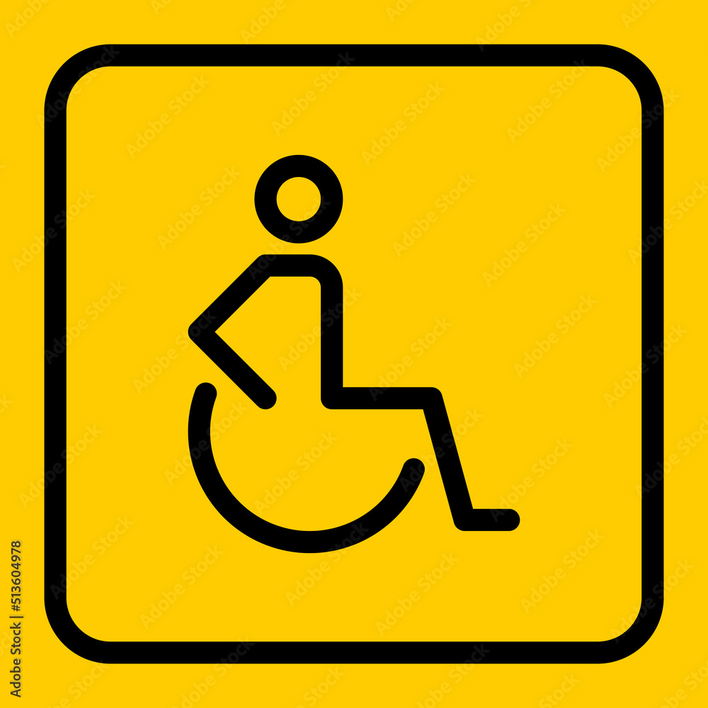 Person who uses a wheelchair outline sign on yellow background. Man ...