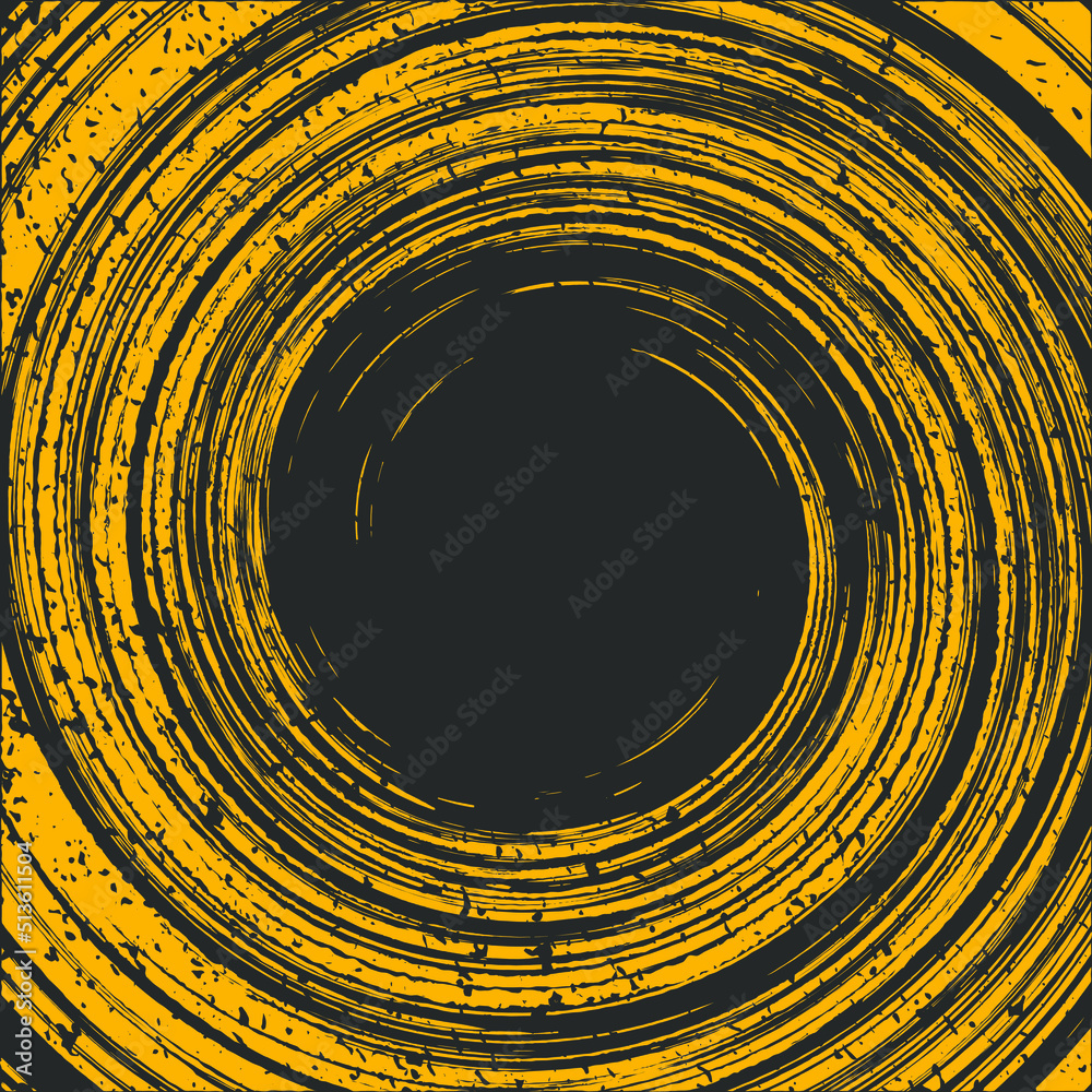 Yellow grunge vortex shape on gray background. Geometric art. Vector ...