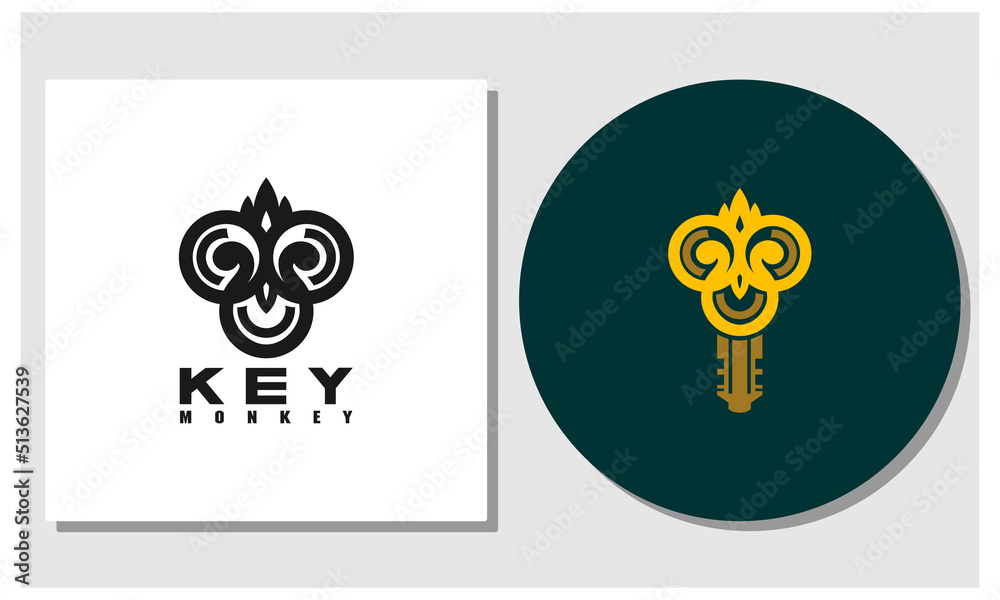 Monkey lock logo. Key logo similar to monkey face Stock Vector | Adobe ...