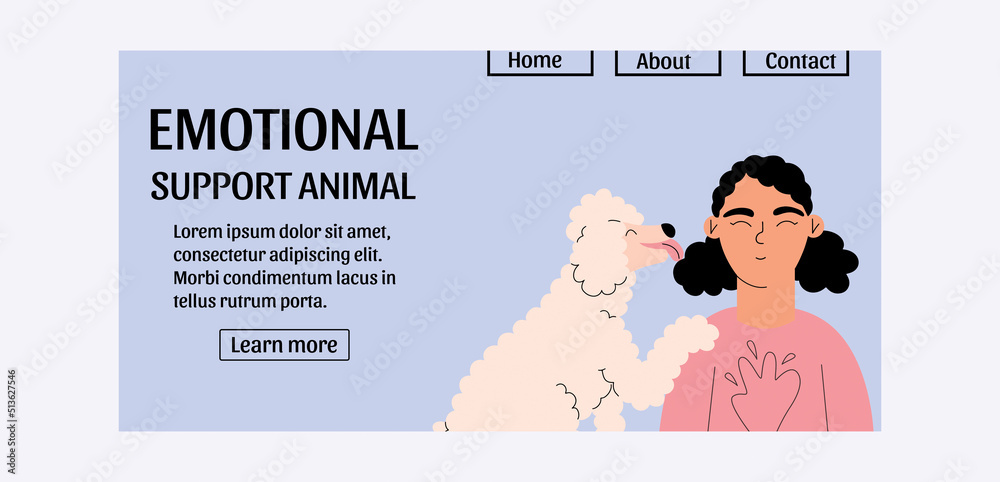 Girl and poodle. The concept of emotional support animal. Positive ...