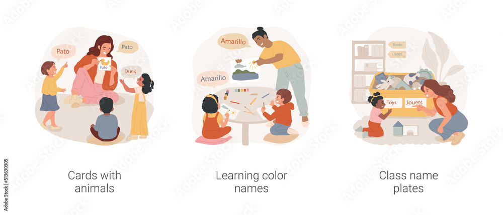 Foreign language study in kindergarten isolated cartoon vector ...