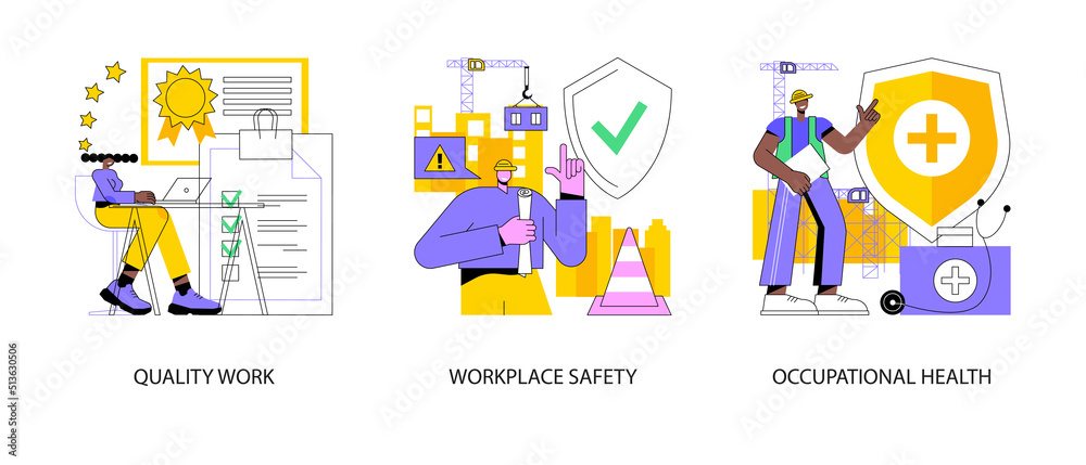 Working environment abstract concept vector illustration set. Quality ...