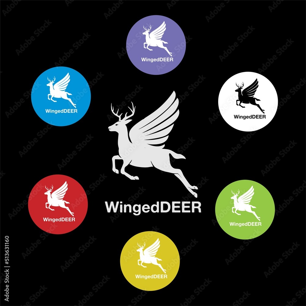 winged deer logo, great silhouette of deer flying vector illustrations ...